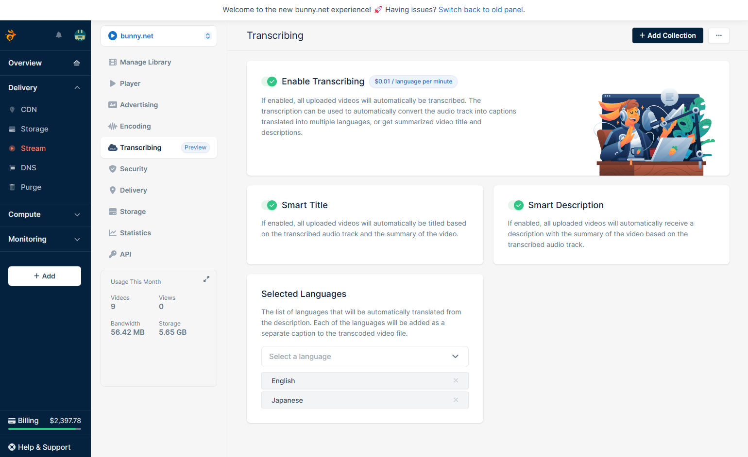 Introducing Transcribe AI for Bunny Stream!
